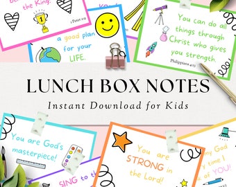 Christian Lunch Box Notes for Kids, Printable Encouraging Cards, Cute ...