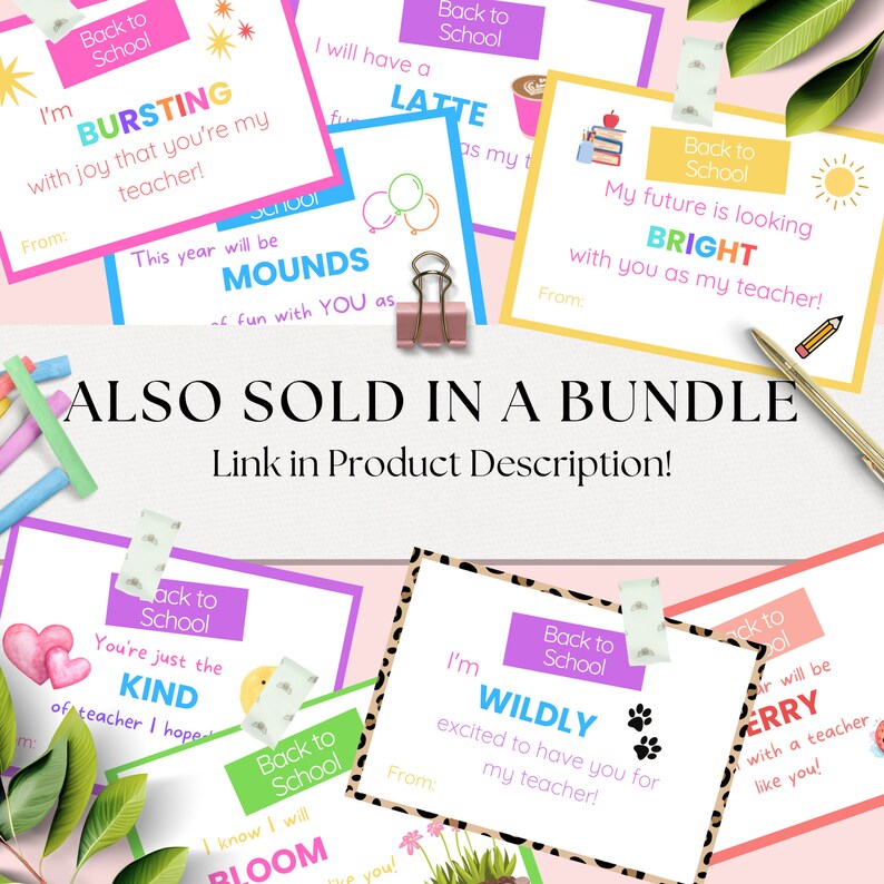 Printable Bright Back to School Card for Teacher, Back to School Notes ...