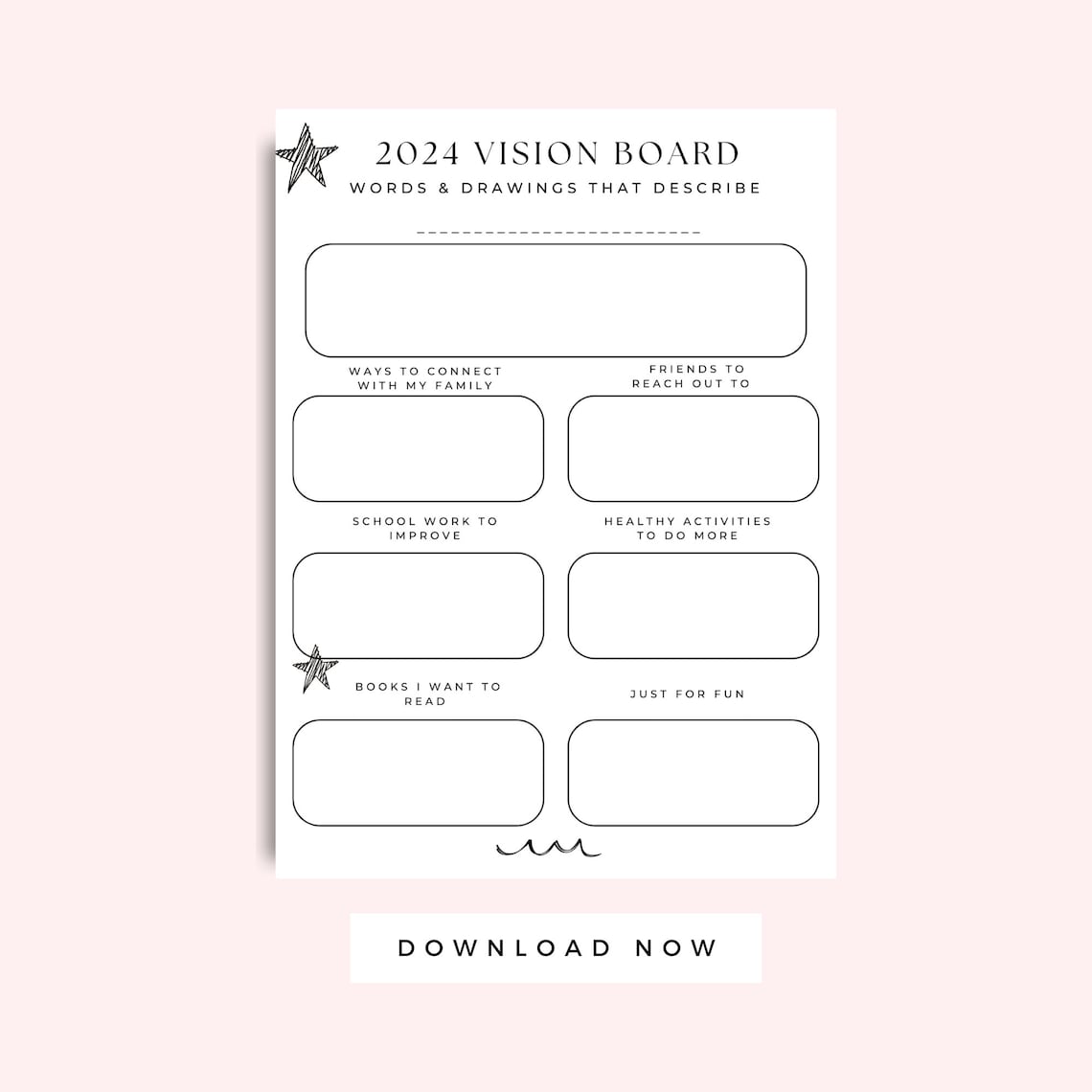 2024 Vision Board Printable for Kids, New Years Eve Coloring Page, New ...