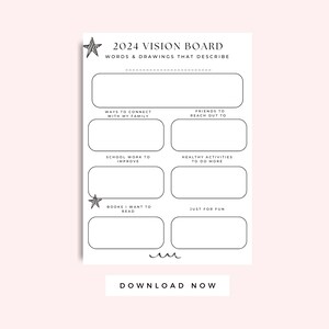 2024 Vision Board Printable for Kids, New Years Eve Coloring Page, New ...