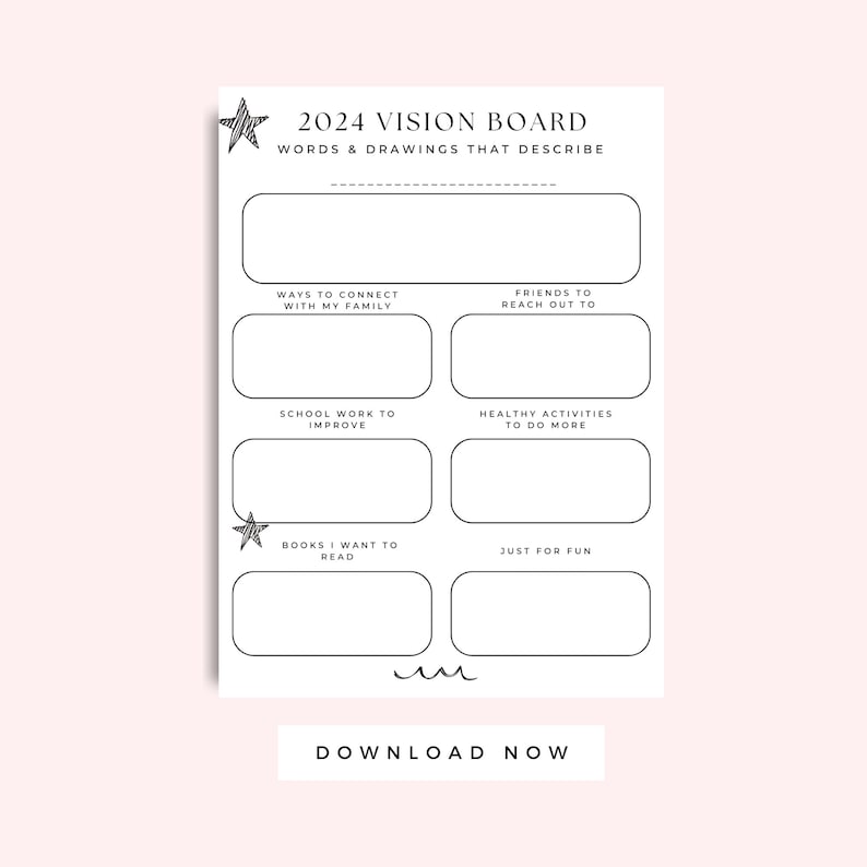 2024 Vision Board Printable for Kids, New Years Eve Coloring Page, New ...