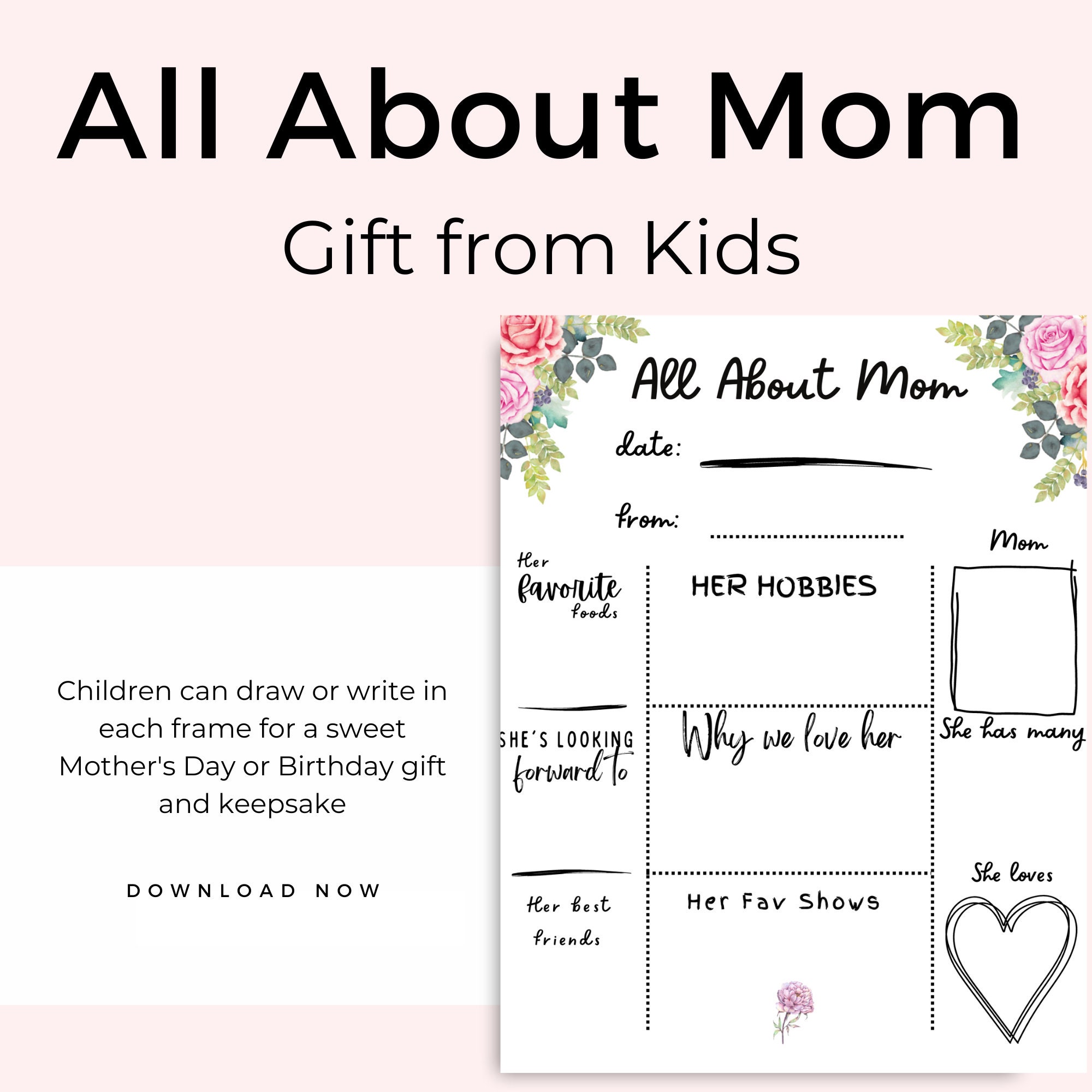 All About Mom Printable Card White With Peonies, Mother's Day Letter ...