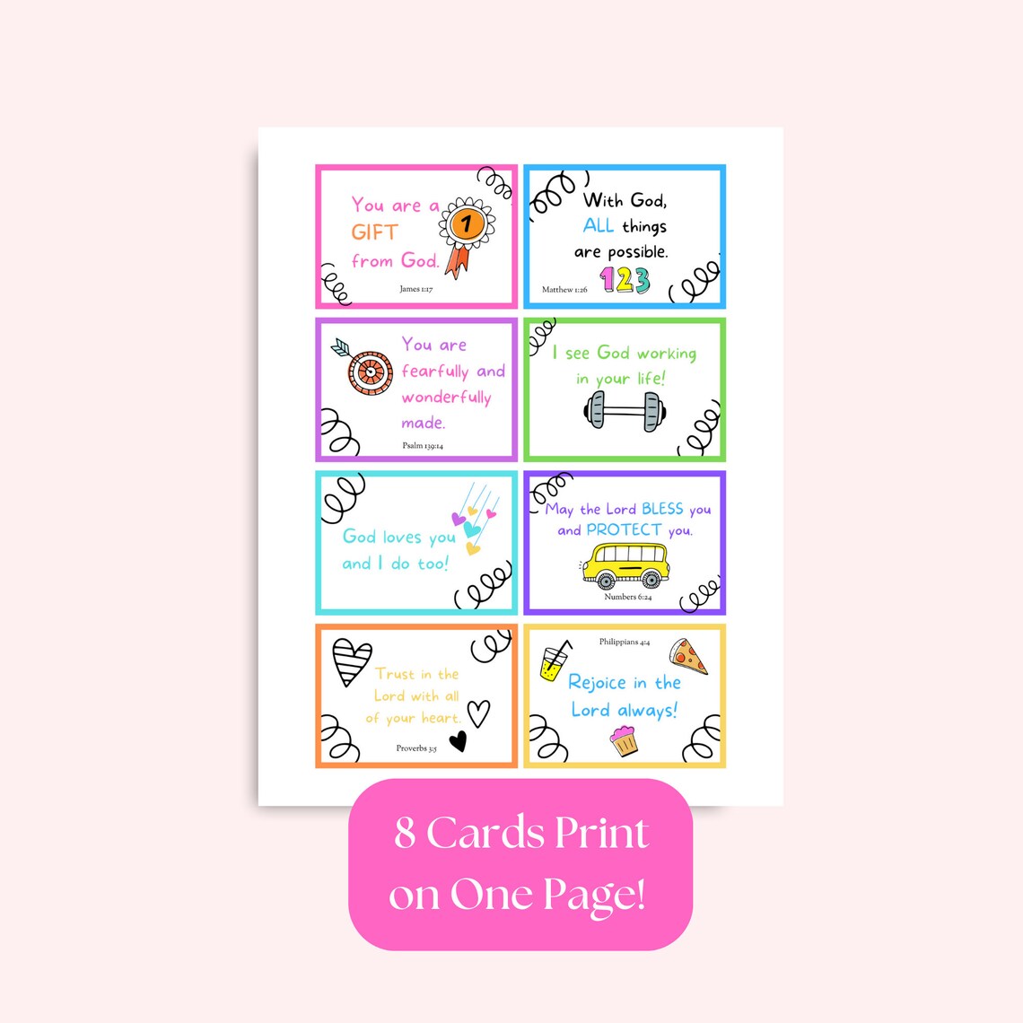 Christian Lunch Box Notes for Kids, Printable Encouraging Cards, Cute ...