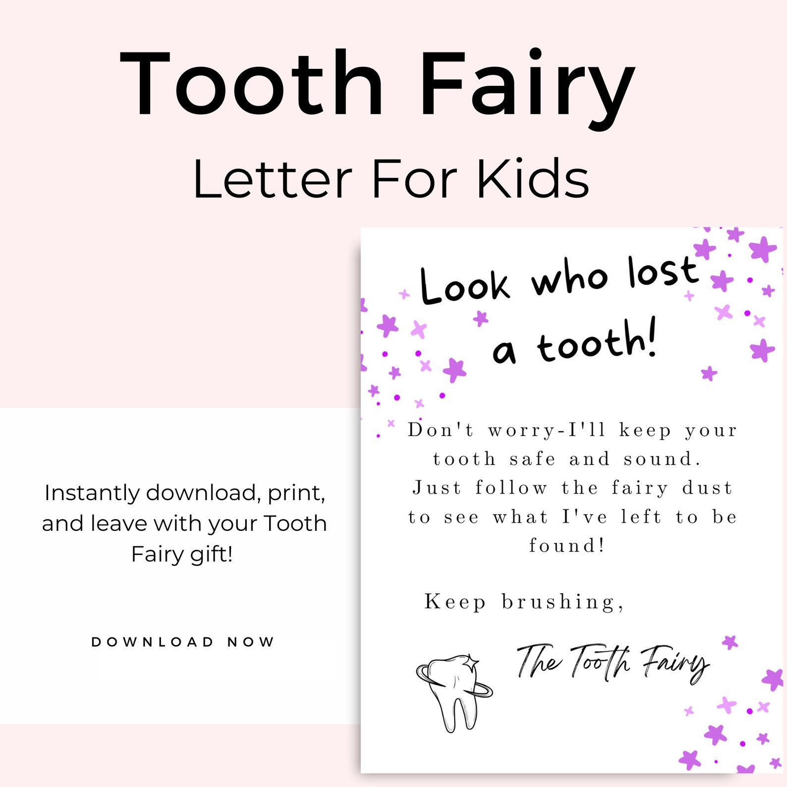 Tooth Fairy Letter for Kids Printable, Purple Tooth Fairy Note, Lost ...
