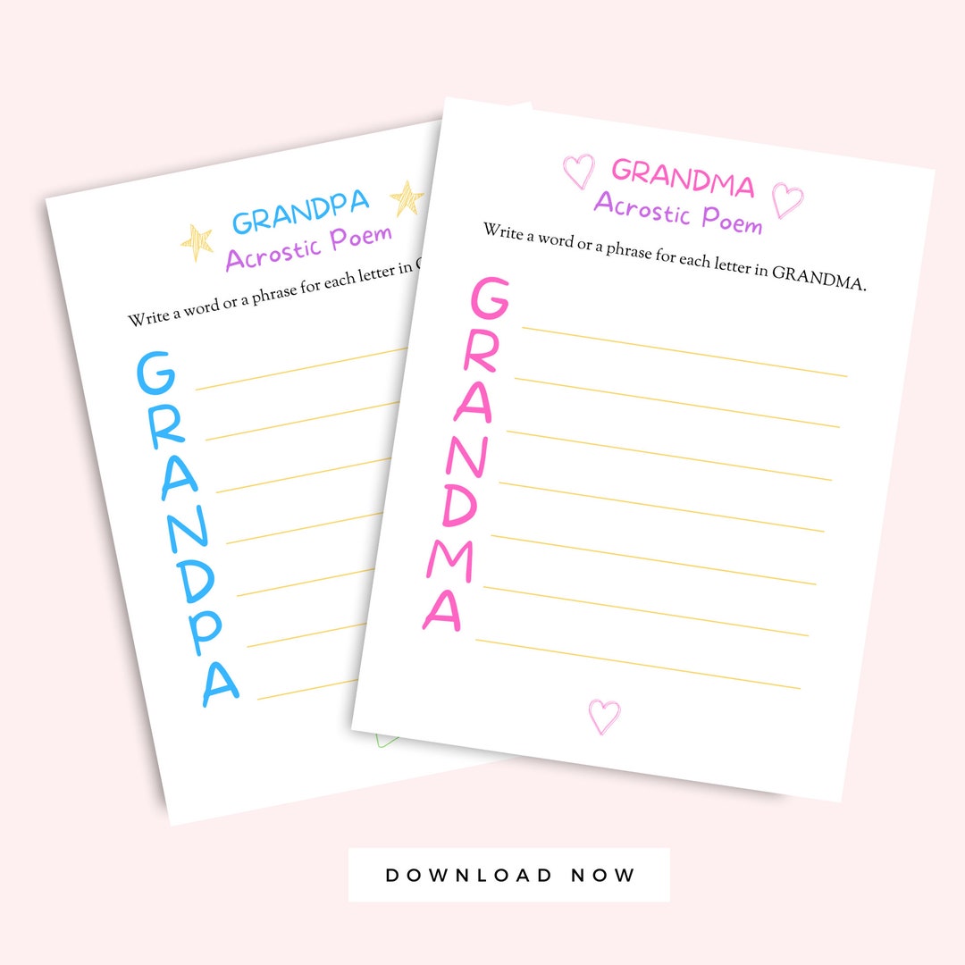 Grandma and Grandpa Acrostic Poem Multicolor, Grandparent's Day ...