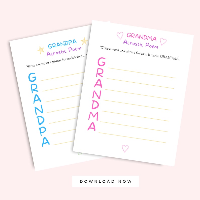 Grandma and Grandpa Acrostic Poem Multicolor, Grandparent's Day ...