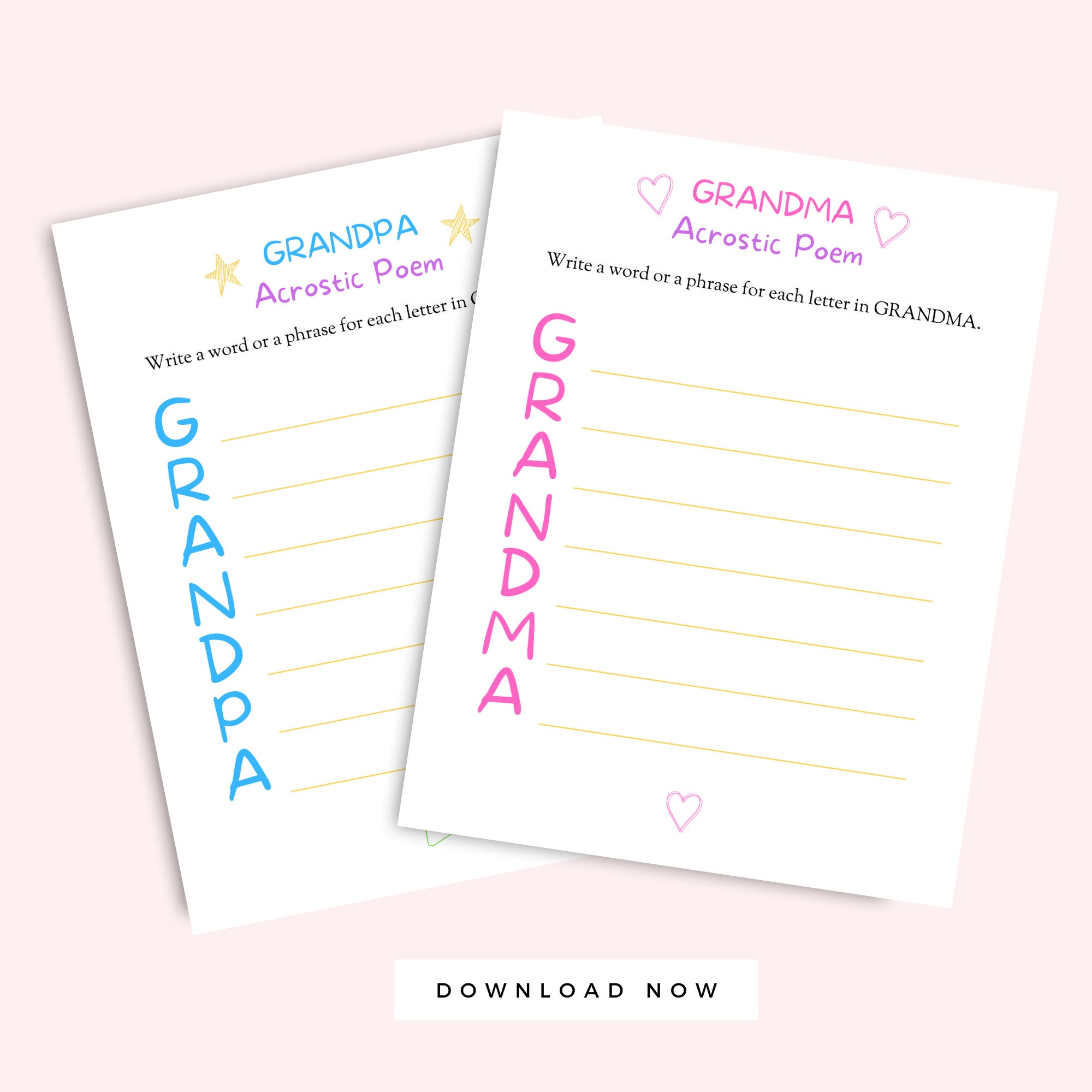 Grandma and Grandpa Acrostic Poem Multicolor, Grandparent's Day ...