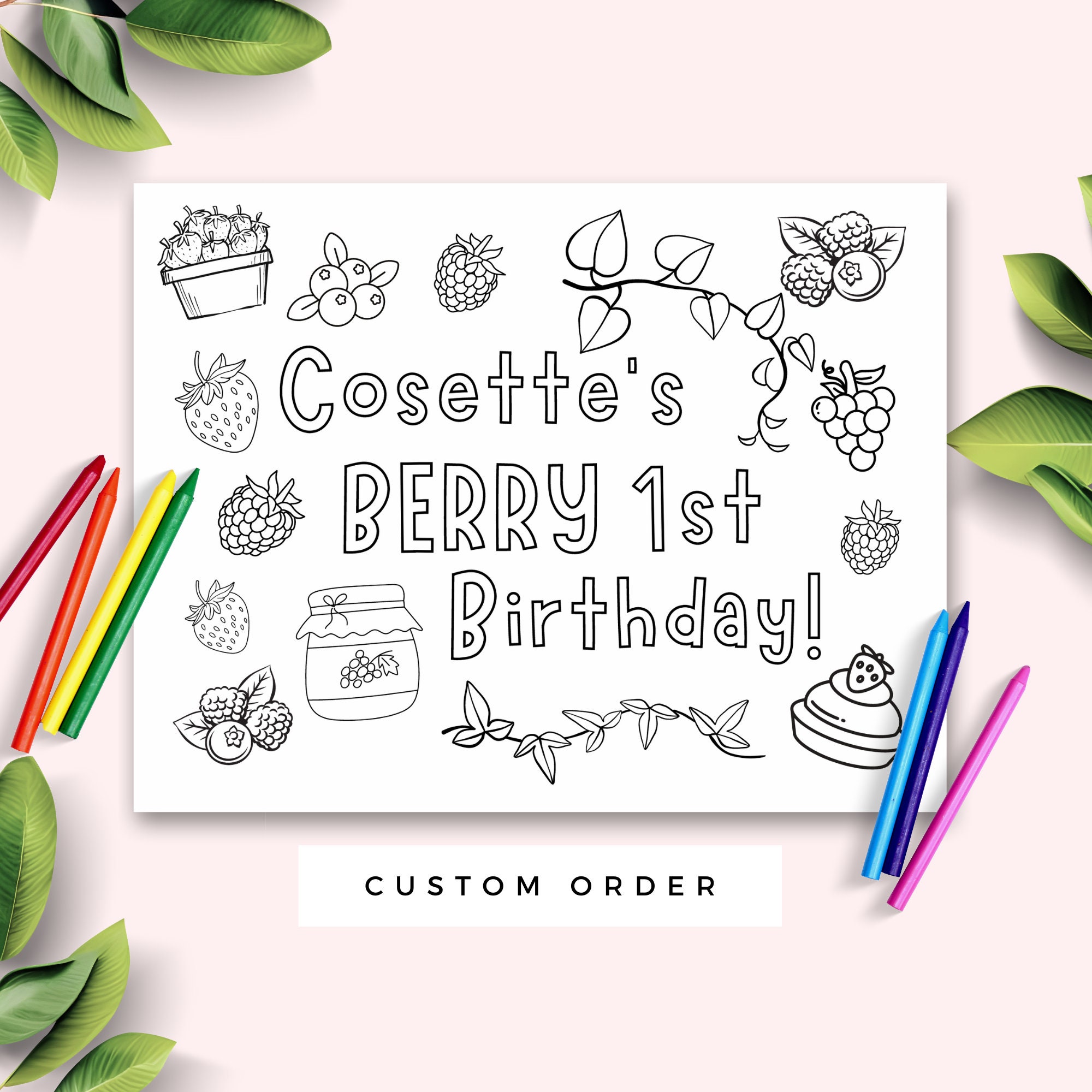 Personalized Berry 1st Birthday Coloring Page, One Year Old Birthday ...