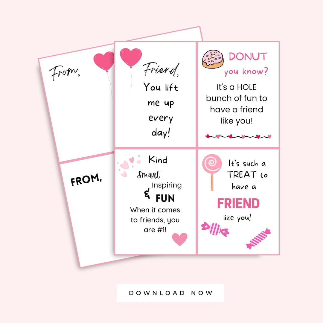 Pink Valentine's Day Cards for Classmates, Printable Card, Kids ...
