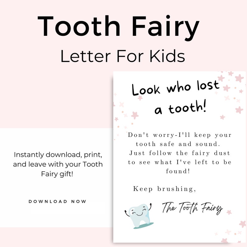 Printable Pink Tooth Fairy Letter and Lost Tooth Receipt for - Etsy