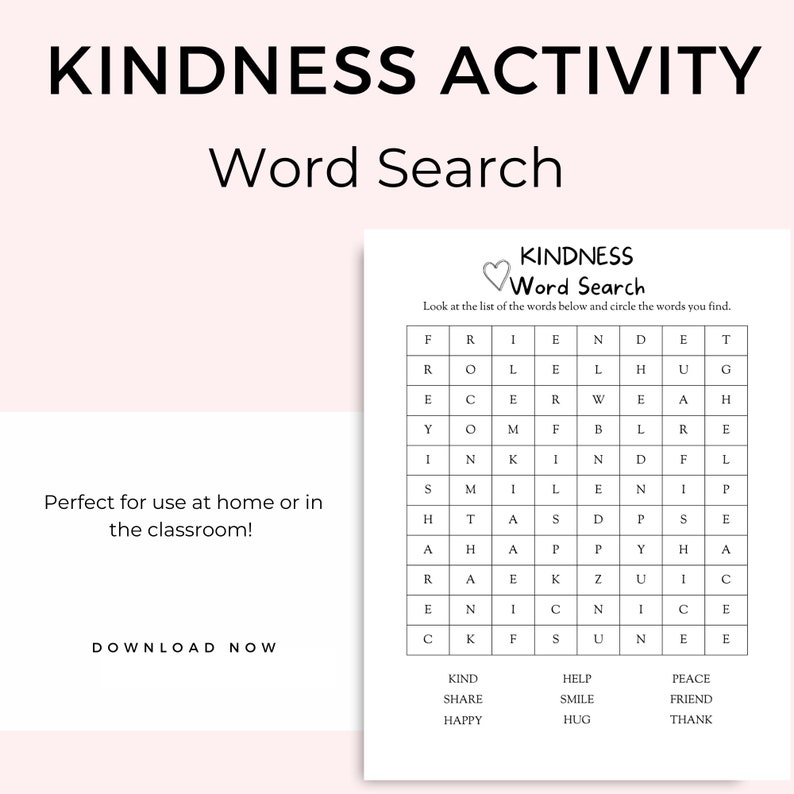 Kindness Activity for Kids Printable Word Search, Friendship Activity ...