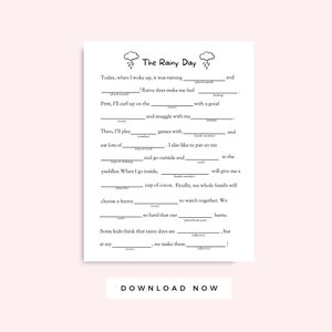 Rainy Day Activity for Kids, Family Mad Lib Game, Rainy Day Mad Lib ...