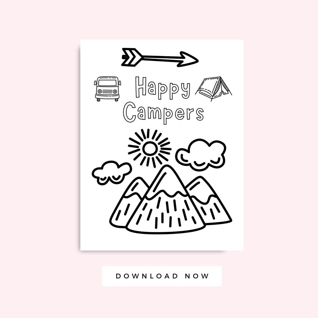 Camping Coloring Pages PDF Printable, Happy Campers Picture, Summer Kid ...