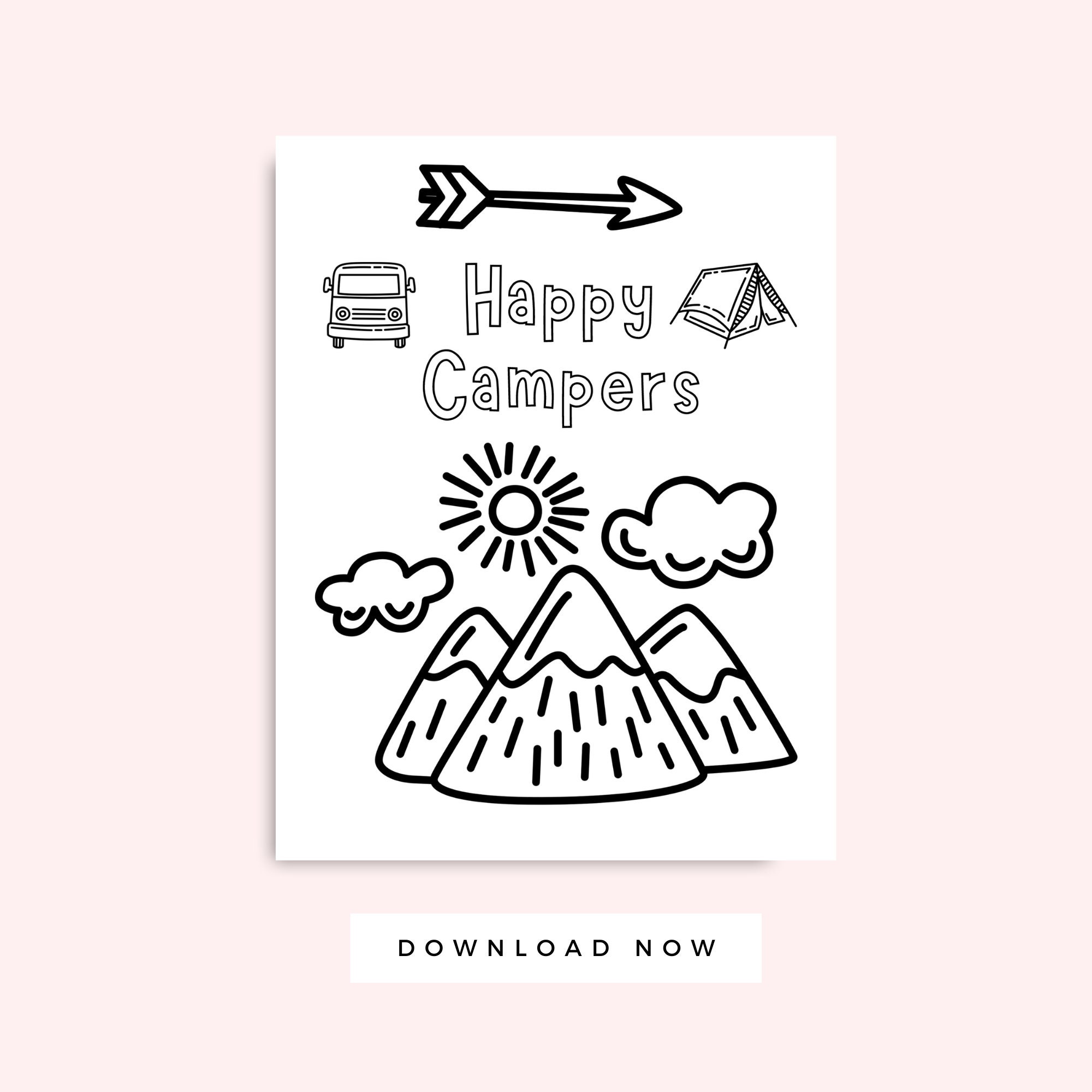 Camping Coloring Pages PDF Printable, Happy Campers Picture, Summer Kid ...