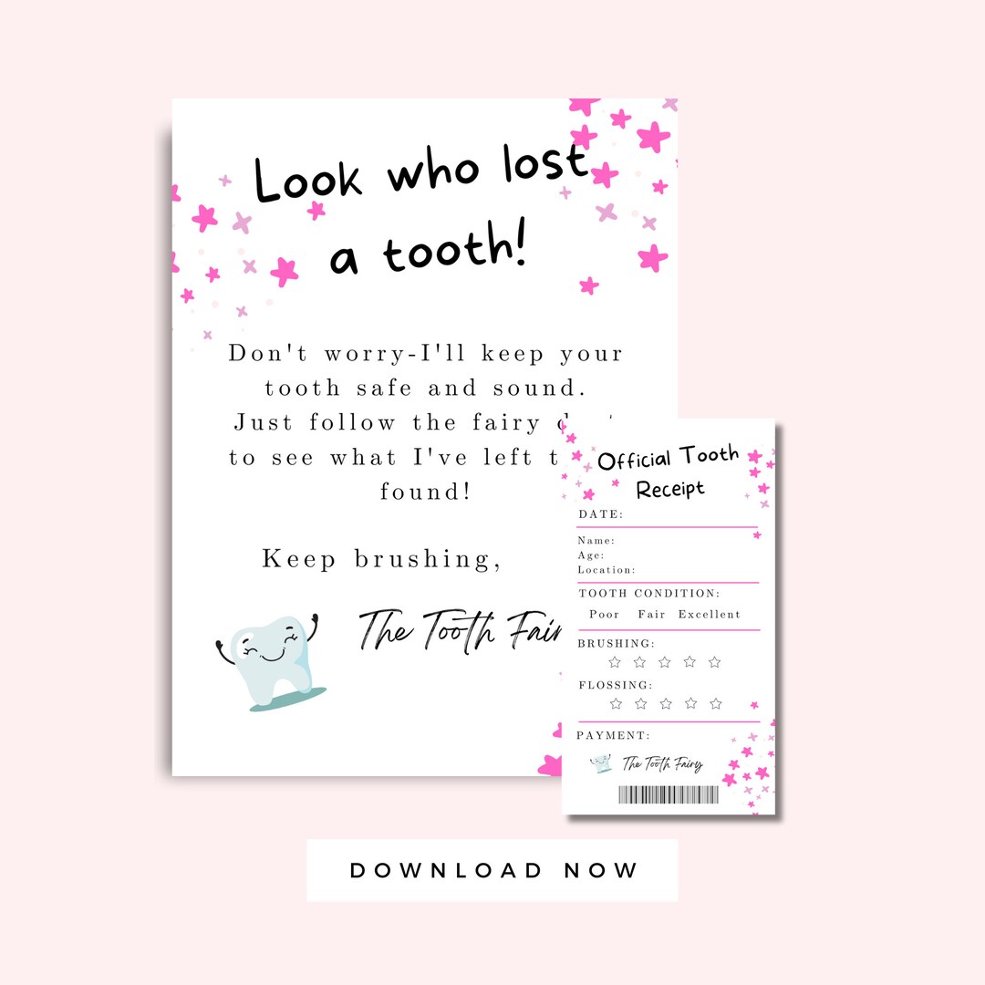 Tooth Fairy Letter and Lost Tooth Receipt for Kids Printable, Tooth ...