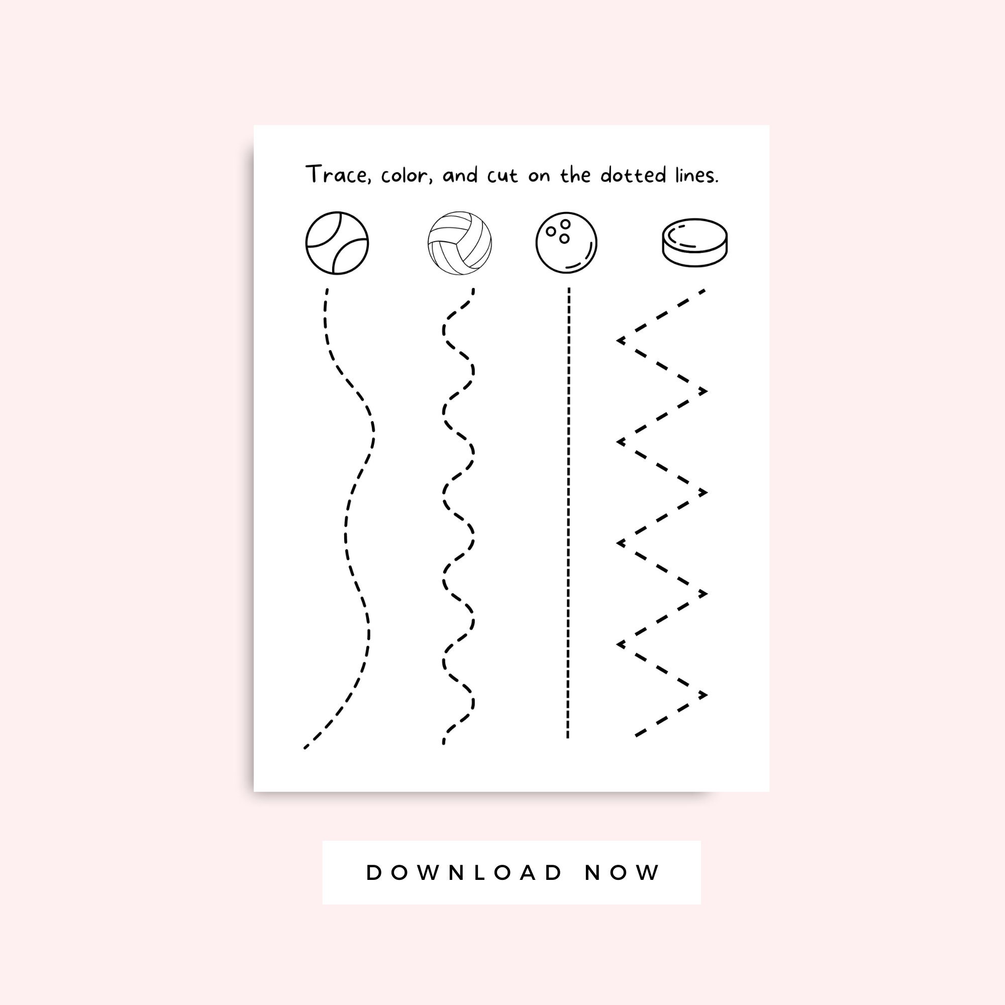 Preschool Scissor Skills Printable Worksheet Black and White Sports ...