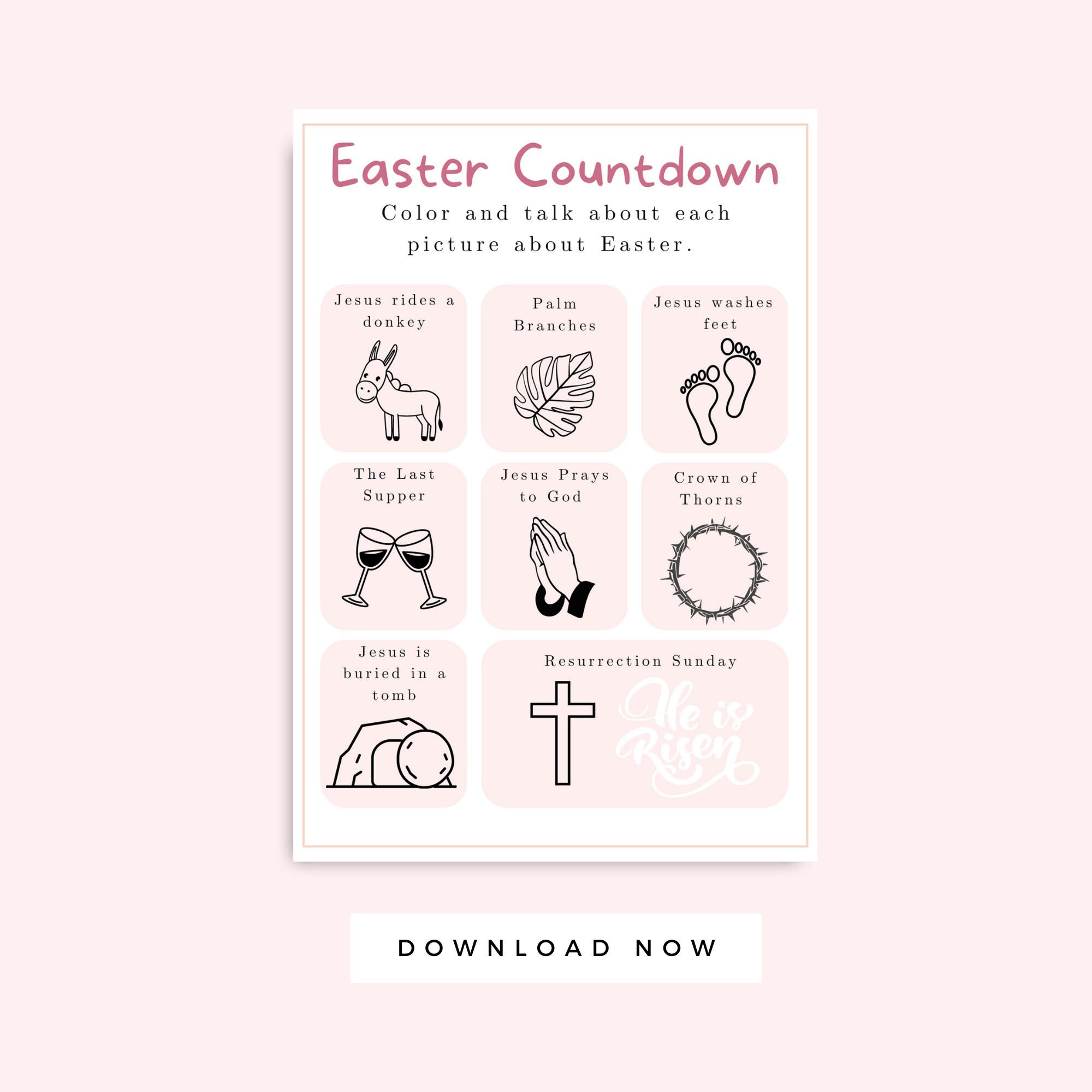 Holy Week Printable for Kids 2 Pack Color, Easter Countdown, Christian ...