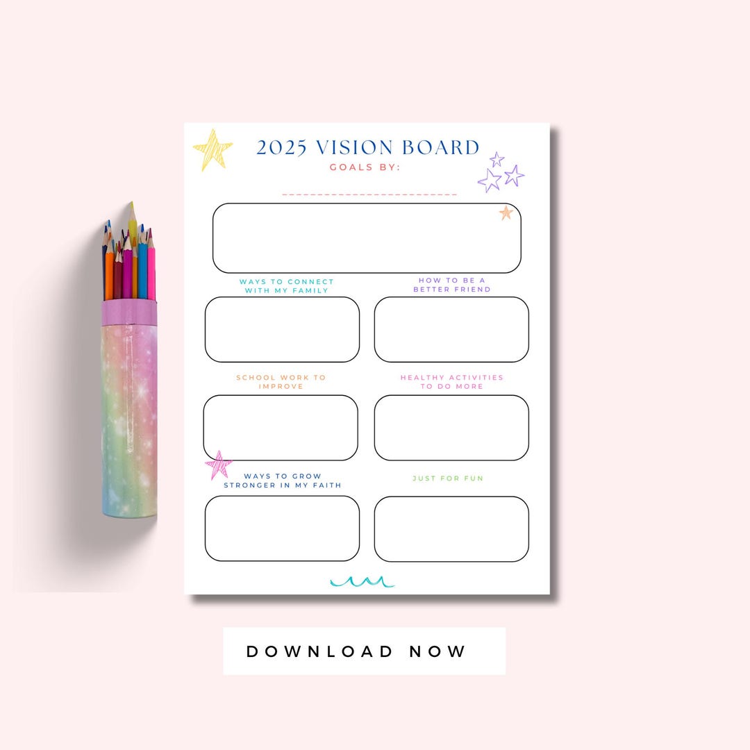 2025 Vision Board Printable for Kids, Home Learning Activity, Kids ...