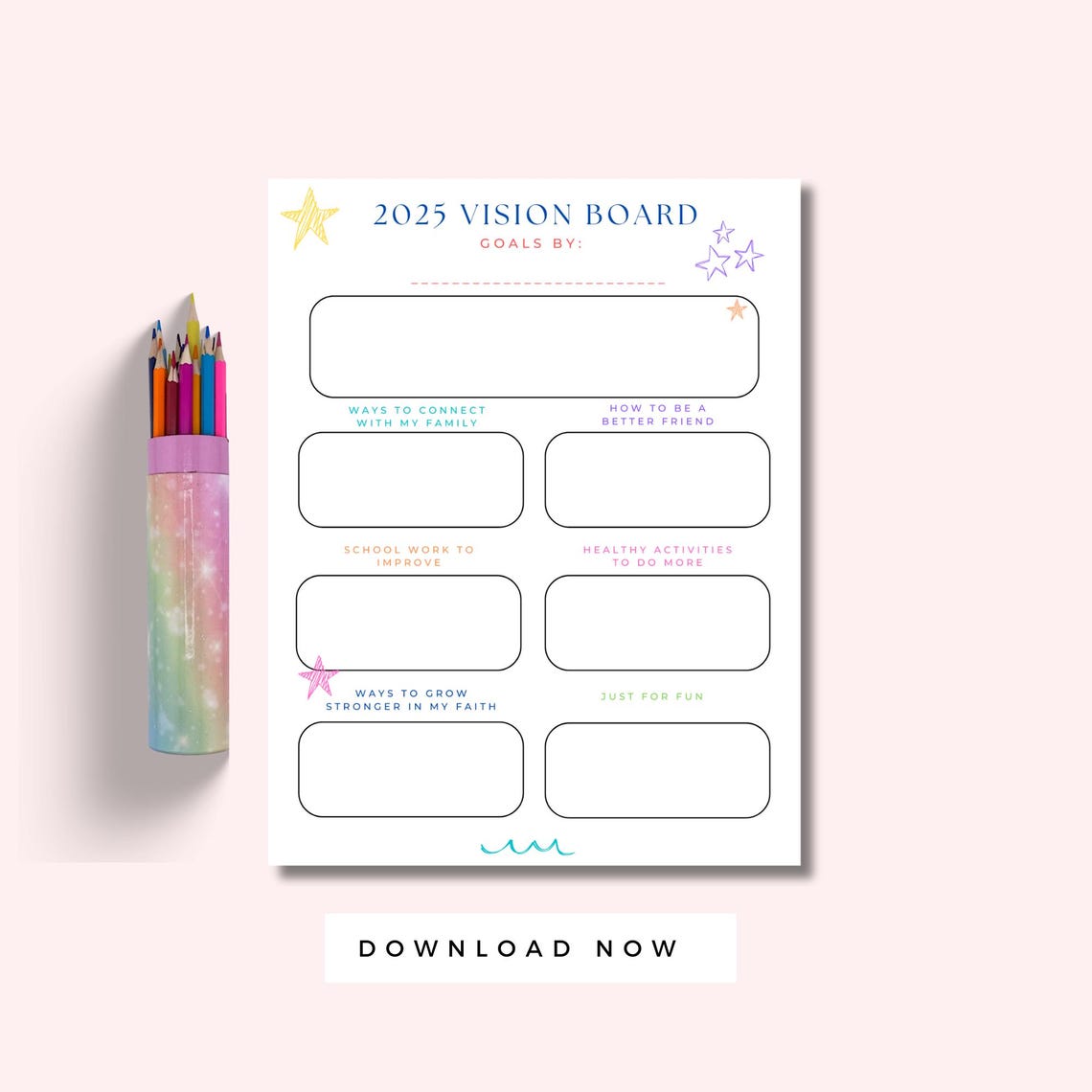 2025 Vision Board Printable for Kids, Home Learning Activity, Kids ...