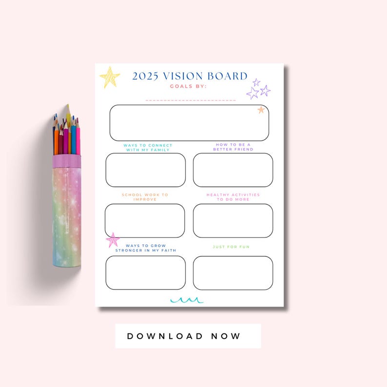 2025 Vision Board Printable for Kids, Home Learning Activity, Kids ...