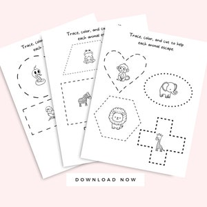 Jungle Animals Preschool Cutting and Tracing Shapes Practice - Etsy