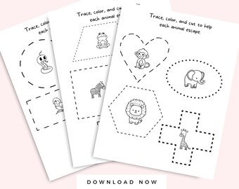 Animal Scissor Cutting Printable Preschool Worksheet - Etsy