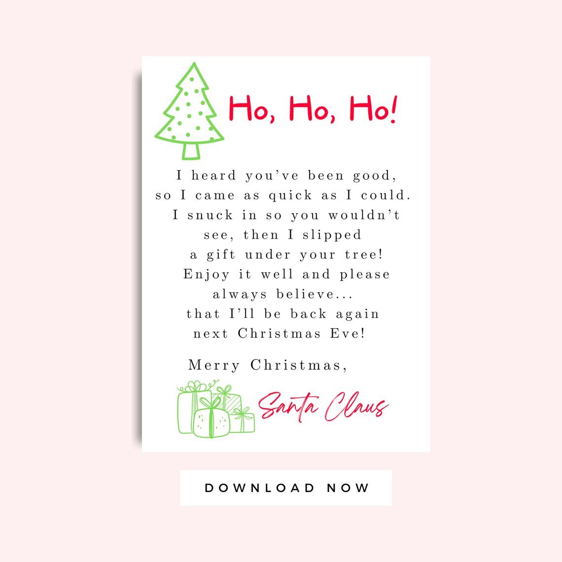 Santa Letter for Kids Printable, Printable Card From Santa for Kids on ...