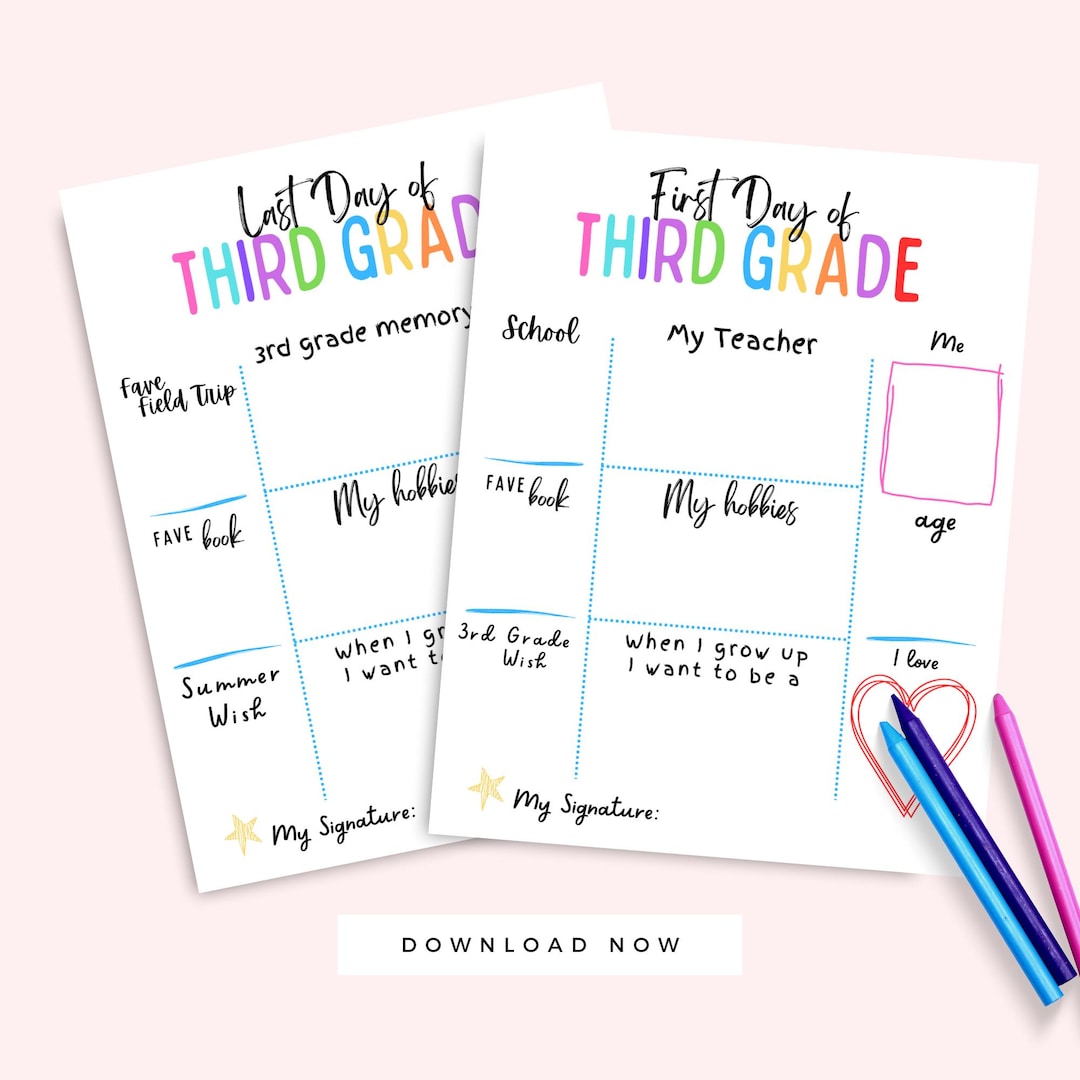Back to School 3rd Grade Signs Printable, Last Day of 3rd Grade, Second ...