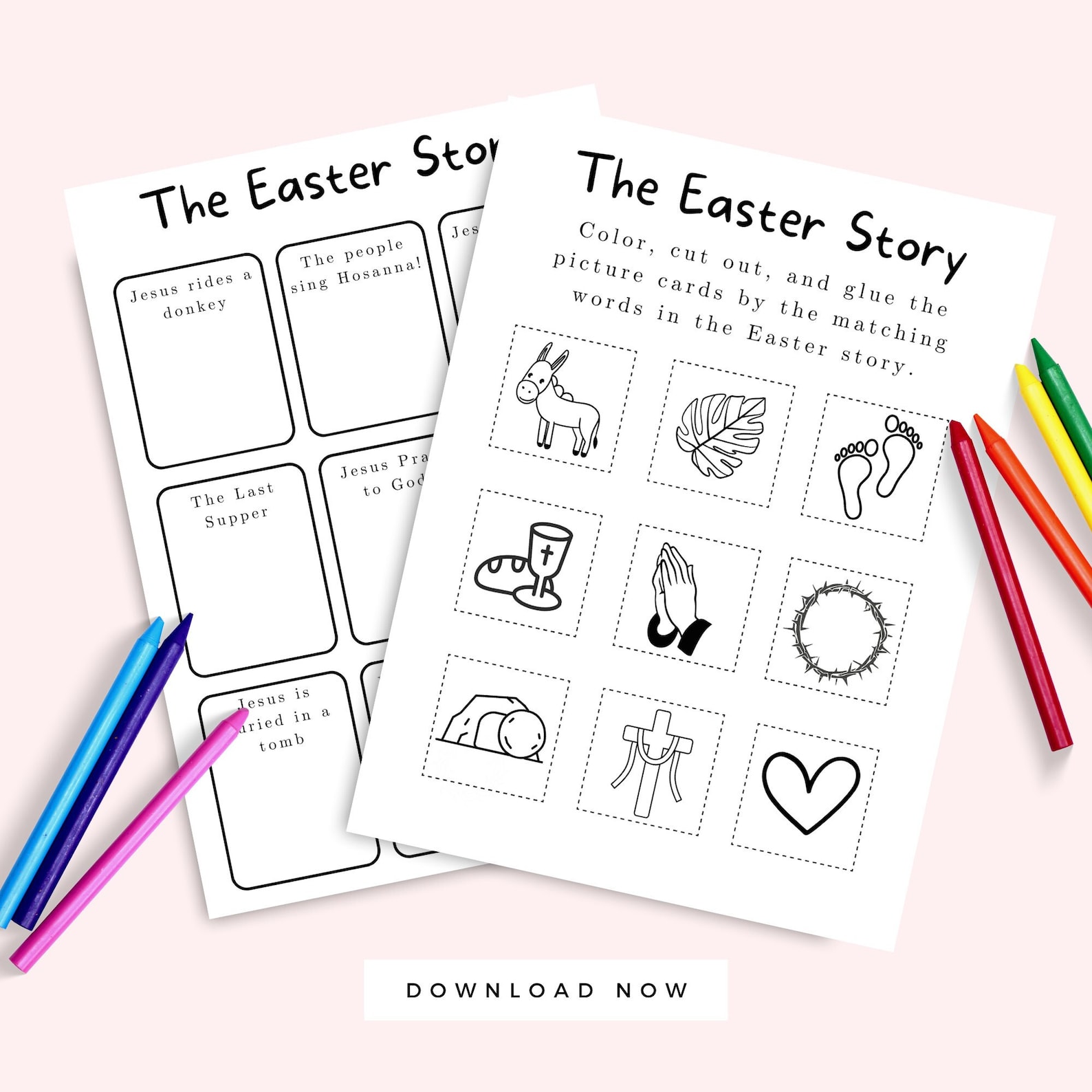 Easter Story Color Cut and Paste Craft for Kids, Printable Holy Week ...