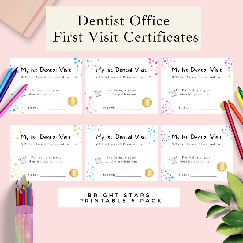 My 1st Dental Visit Official Certificate, Dentist Office Printable ...