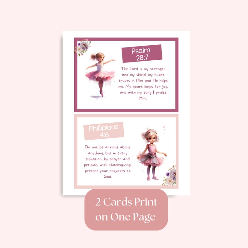 Printable Bible Verse Cards for Girls, Ballet Dance Pictures, Scripture ...