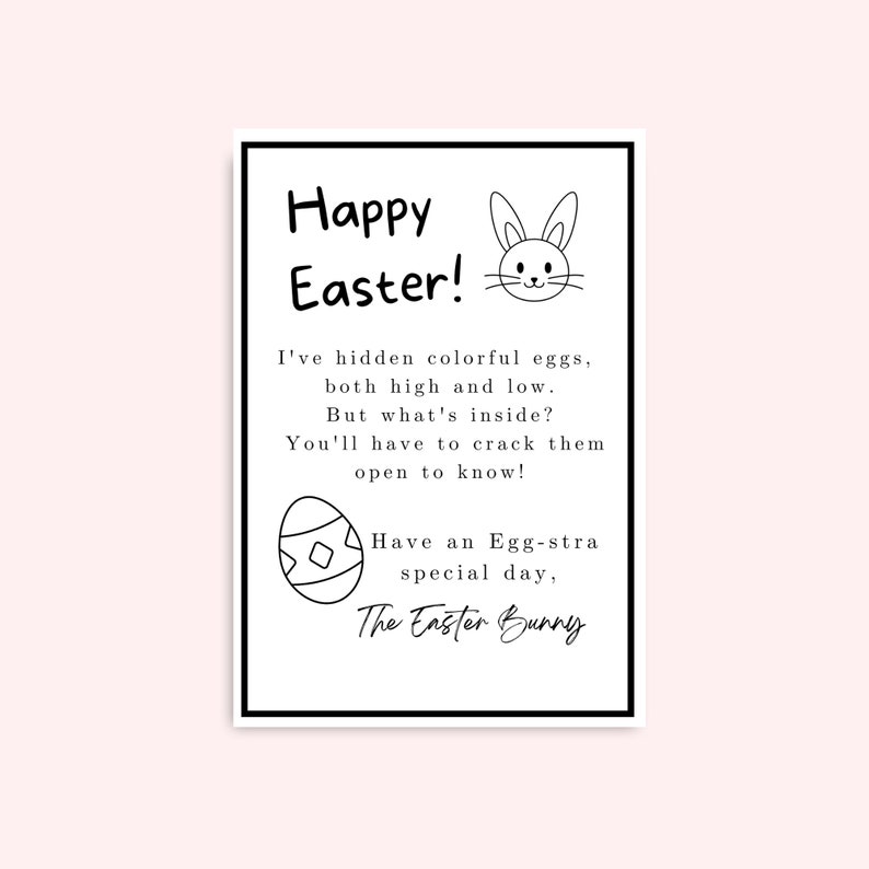 Easter Bunny Letter for Kids Printable Black and White, Easter Kid ...