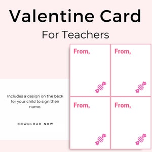 Pink Treat Valentine's Day Cards for Teachers, Printable Card, Teacher ...