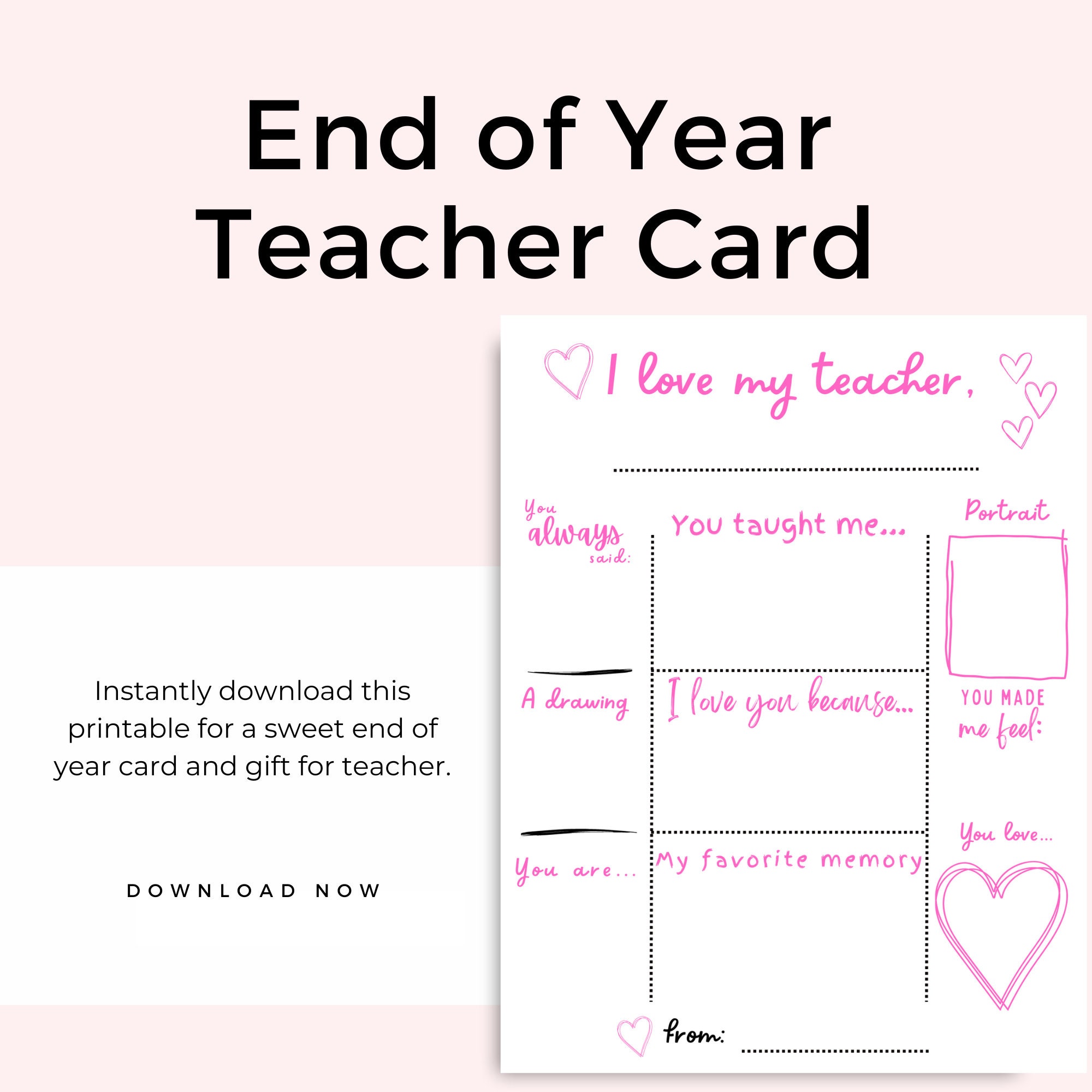 I Love My Teacher Printable Interview Bright Pink, All About My Teacher ...