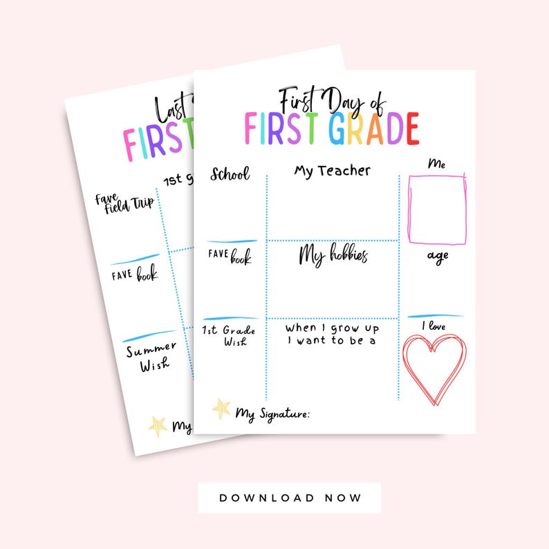 Back to School 1st Grade Printable Bundle, 1st Day of First Grade ...