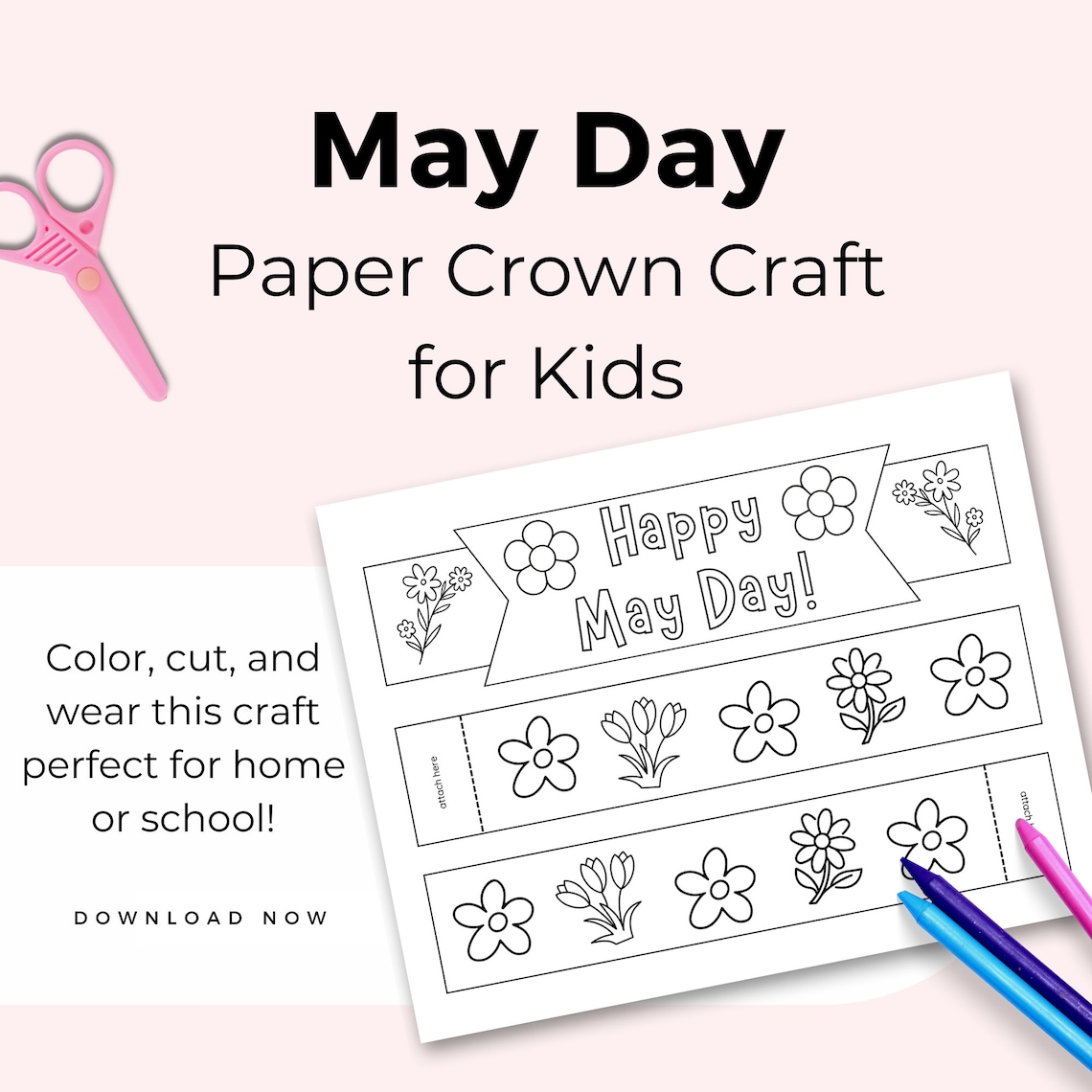 May Day Printable Crown Craft for Kids, Happy May Day Activity, Spring ...