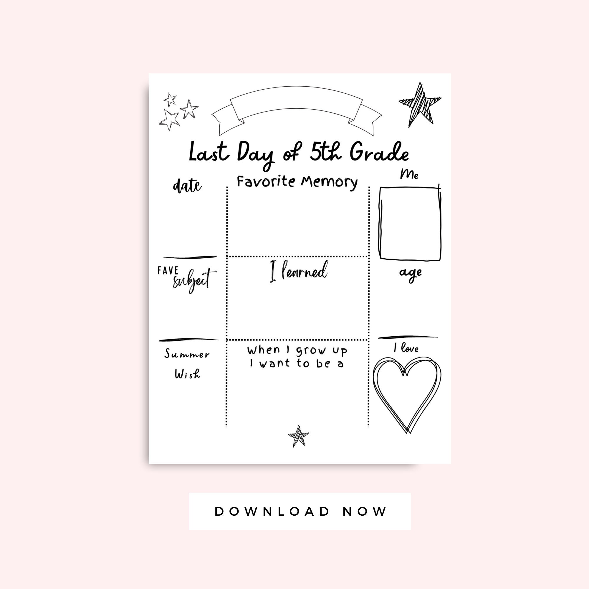 First Day of School Printable Sign for 5th Graders, Last Day of School ...