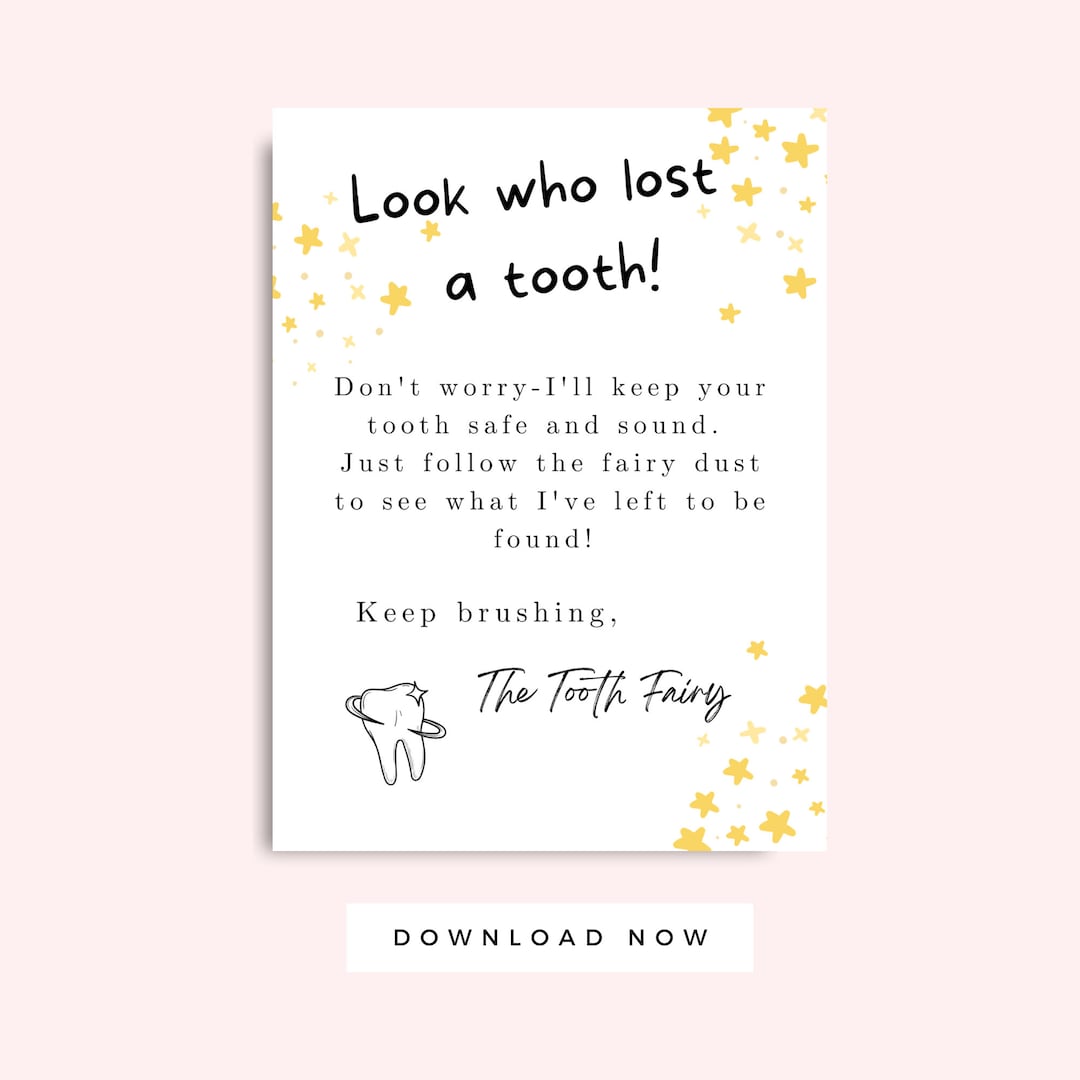 Tooth Fairy Letter for Kids Printable, Yellow Star Tooth Fairy Note ...