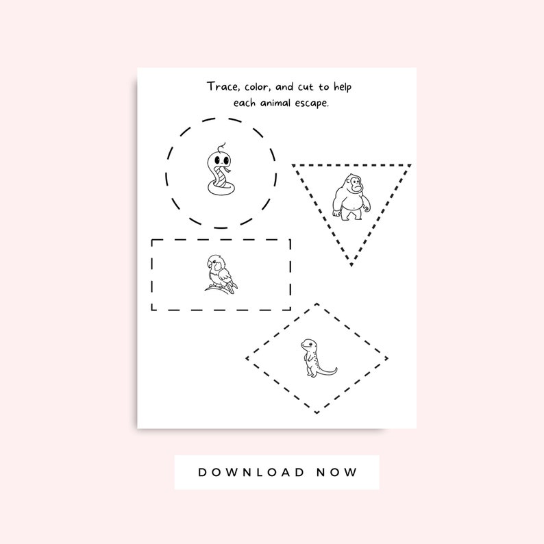 Jungle Animals Preschool Cutting and Tracing Practice, Kid Activity ...