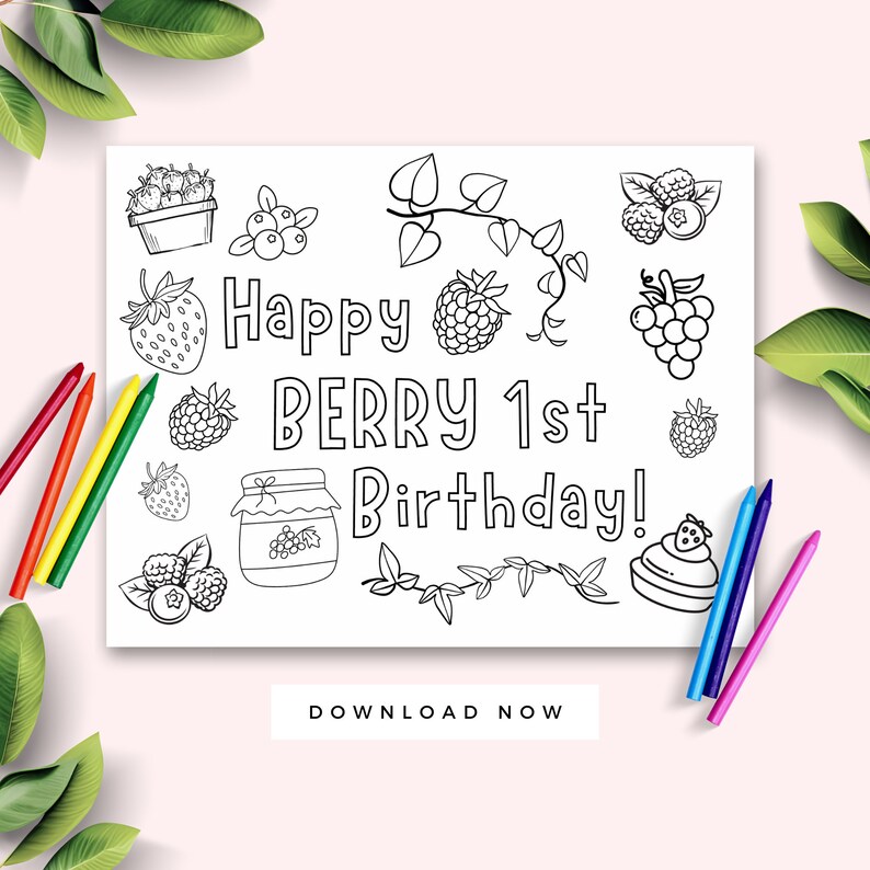 Happy Berry 1st Birthday Coloring Page, Berry First Birthday Party ...