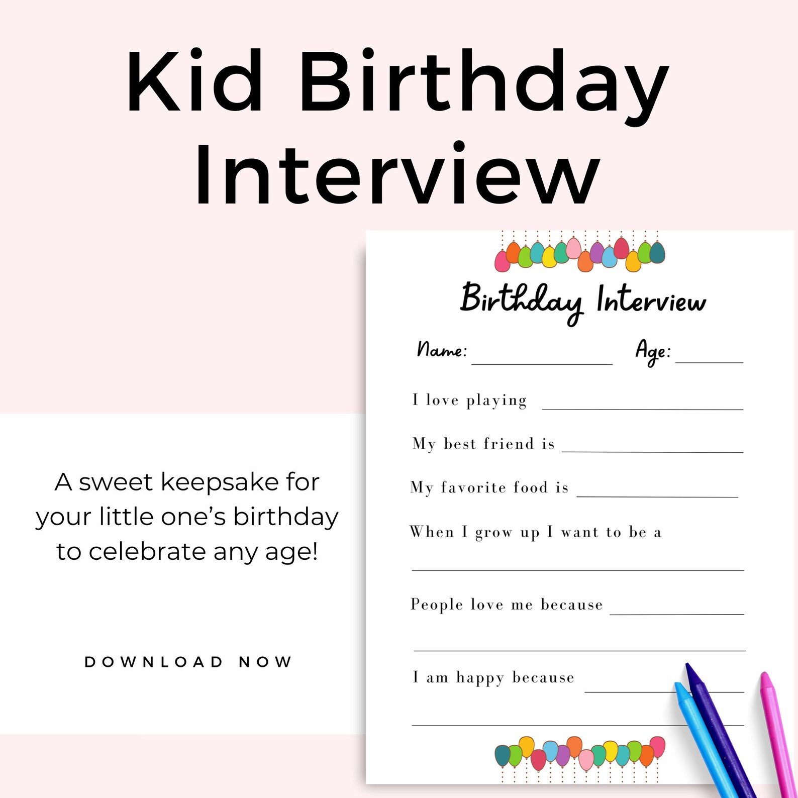 Birthday Interview Kids Printable, Kid Birthday Questionnaire, Instant ...