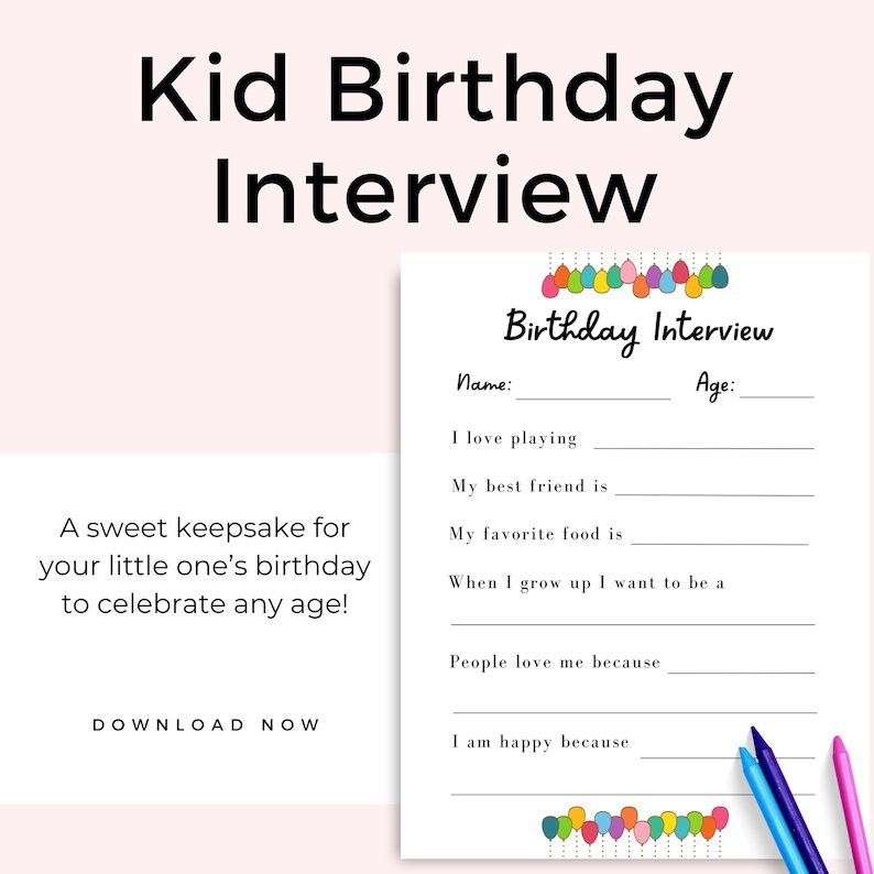 Birthday Interview Kids Printable, Kid Birthday Questionnaire, Instant ...