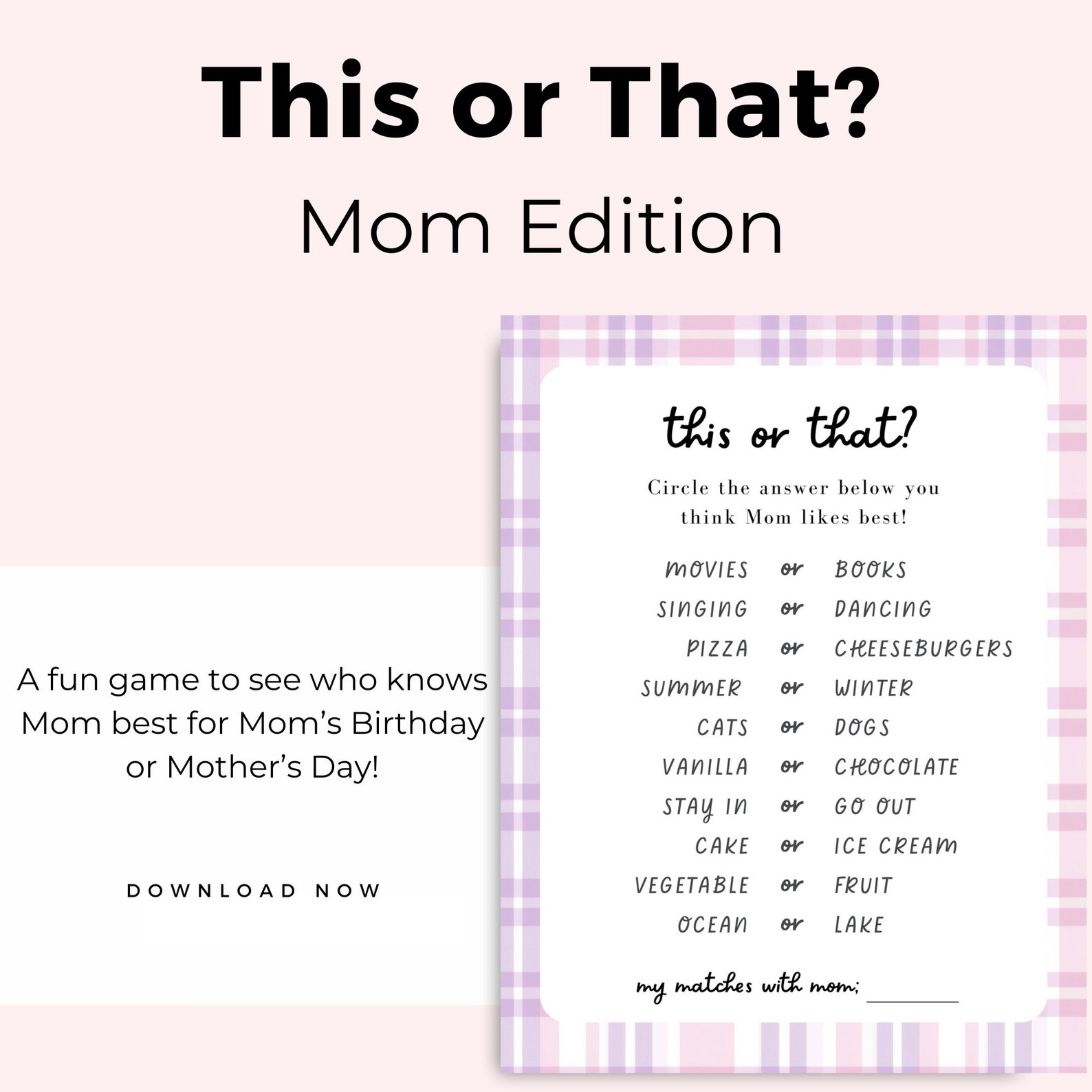 Mother's Day Printable Activity for Families, Mom's Birthday Printable ...