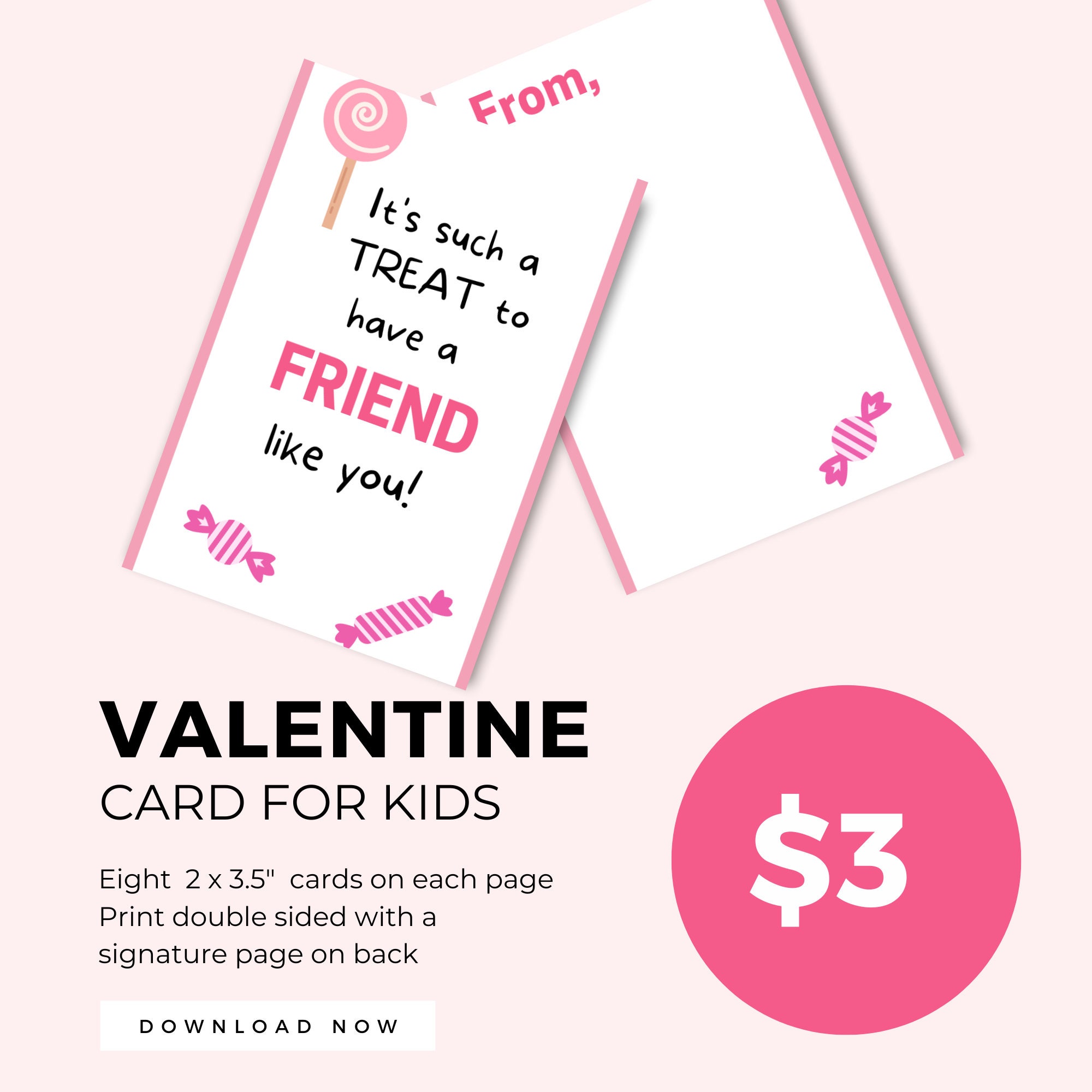 Pink Treat Valentine's Day Cards for Classmates, Candy, Instant ...
