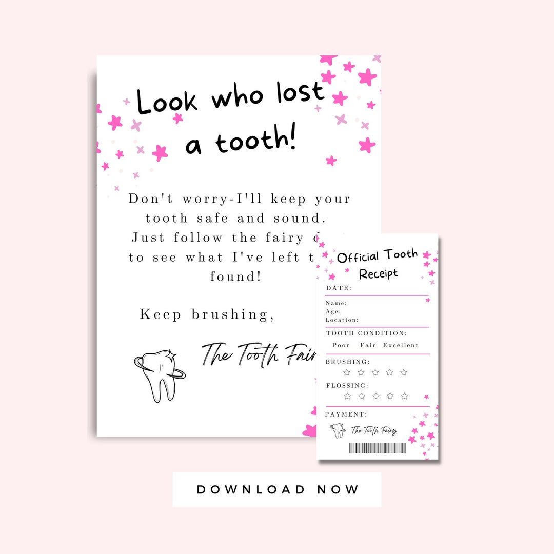 Tooth Fairy Letter and Lost Tooth Receipt for Kids Printable, Tooth ...