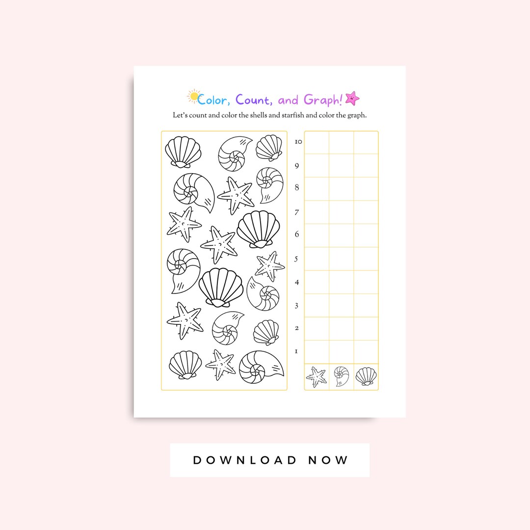 Summer Activity Printable for Kids, Color Count and Graph Worksheet for ...