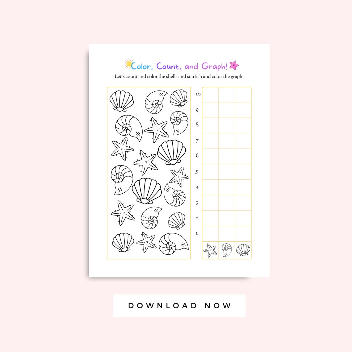 Summer Activity Printable for Kids, Color Count and Graph Worksheet for ...