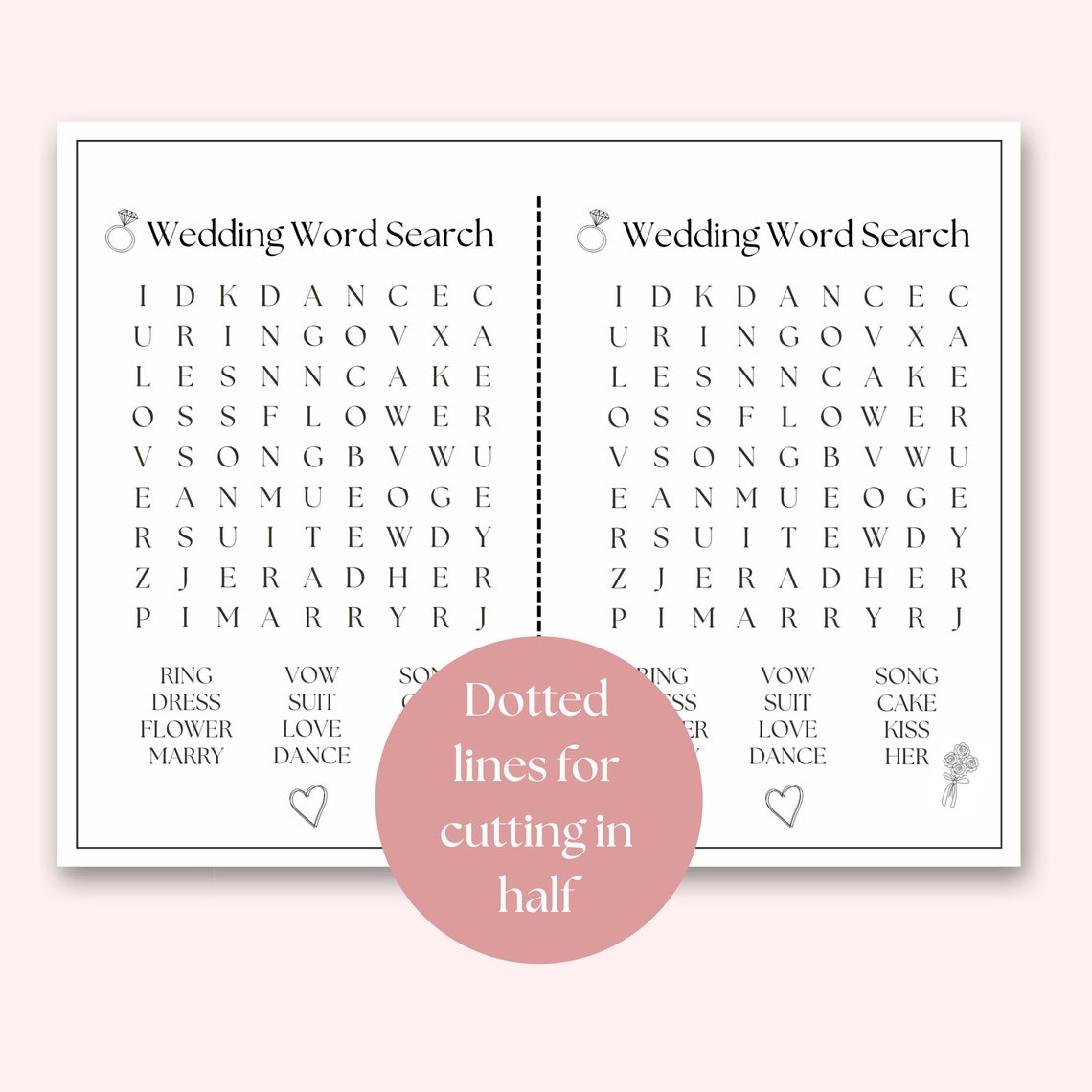 Wedding Word Search Kid Activity, Black and White Minimalist Wedding ...