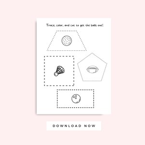 Preschool Scissor Skills Printable Worksheet Black and White Sports ...