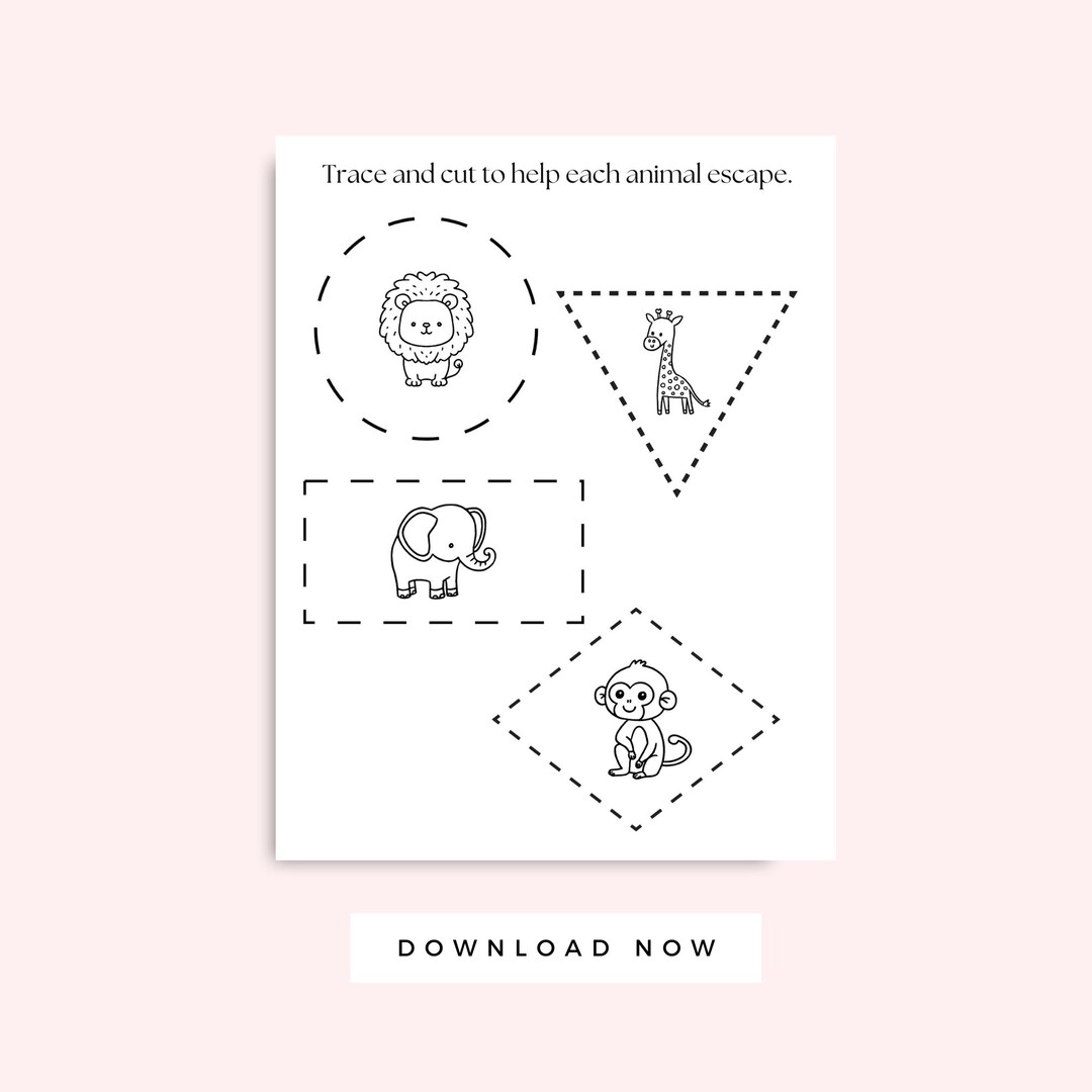Cutting Activities for Preschool Printable Black and White, Jungle ...